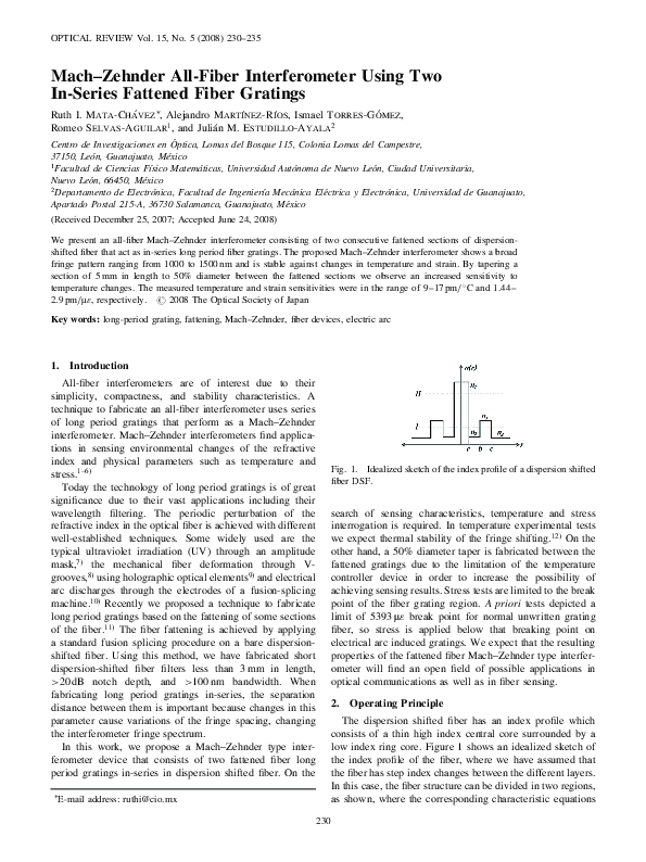 (PDF) Mach-Zehnder all-fiber interferometer using two in-series fattened fiber gratings