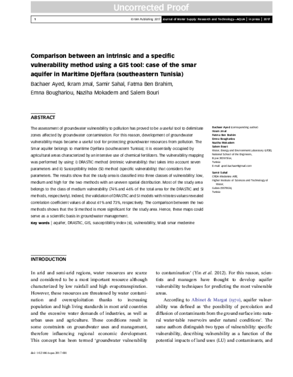 Pdf Comparison Between An Intrinsic And A Specific Vulnerability Method Using A Gis Tool Case