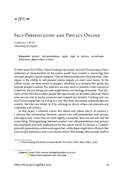 (PDF) Self-Presentation and Privacy Online