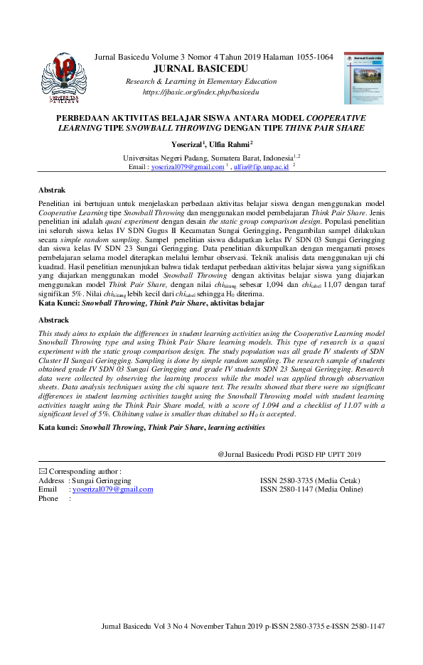 (PDF) Perbedaan Aktivitas Belajar Siswa Terhadap Model Cooperative Learning Tipe Snowball ...