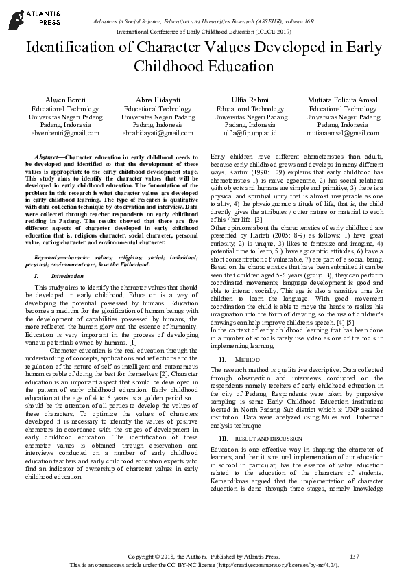 (PDF) Identification of Character Values Developed in Early Childhood ...