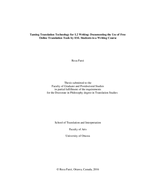 (PDF) Taming Translation Technology for L2 Writing: Documenting the Use ...