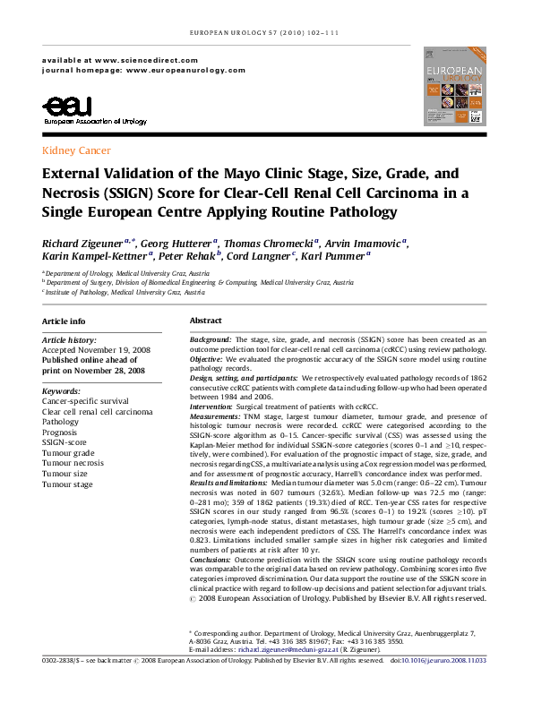 (PDF) External Validation of the Mayo Clinic Stage, Size, Grade, and ...