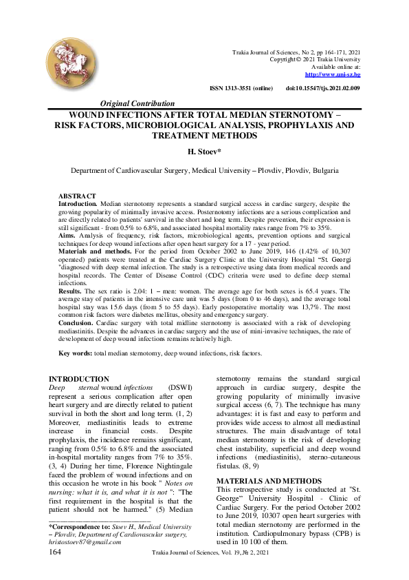 (PDF) Wound Infections After Total Median Sternotomy – Risk Factors ...