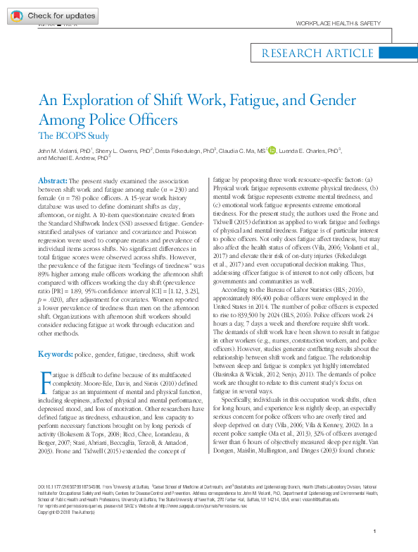 (PDF) An Exploration of Shift Work, Fatigue, and Gender Among Police ...