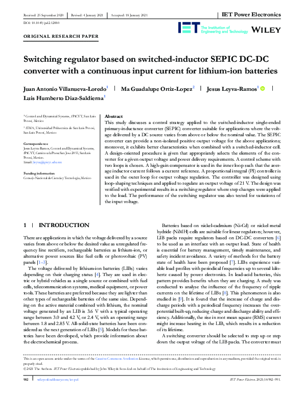 (PDF) Switching regulator based on switched‐inductor SEPIC DC‐DC ...