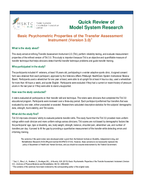 (PDF) Basic Psychometric Properties of the Transfer Assessment ...
