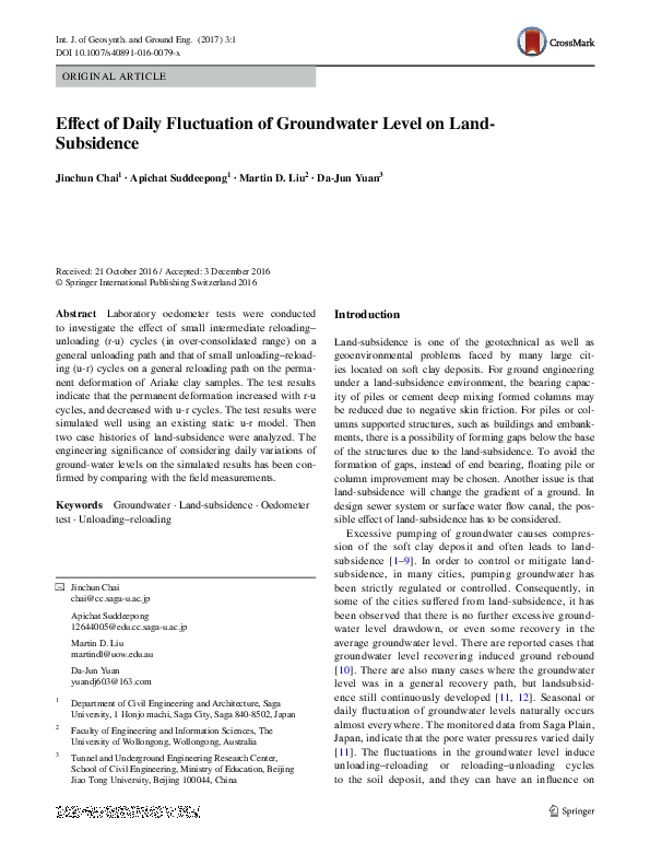 (PDF) Effect of Daily Fluctuation of Groundwater Level on Land-Subsidence