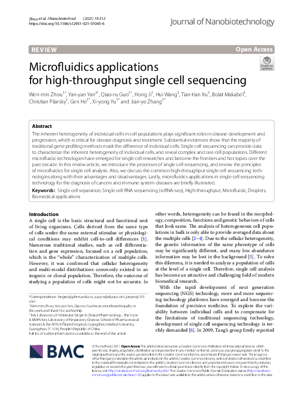 (PDF) Microfluidics applications for high-throughput single cell sequencing