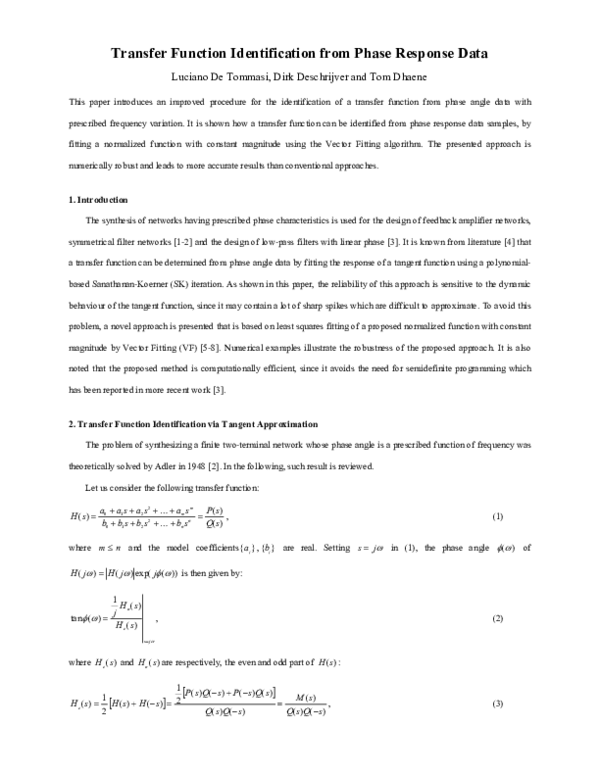 (PDF) Transfer function identification from phase response data