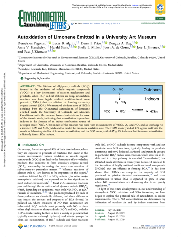 (PDF) Autoxidation of Limonene Emitted in a University Art Museum
