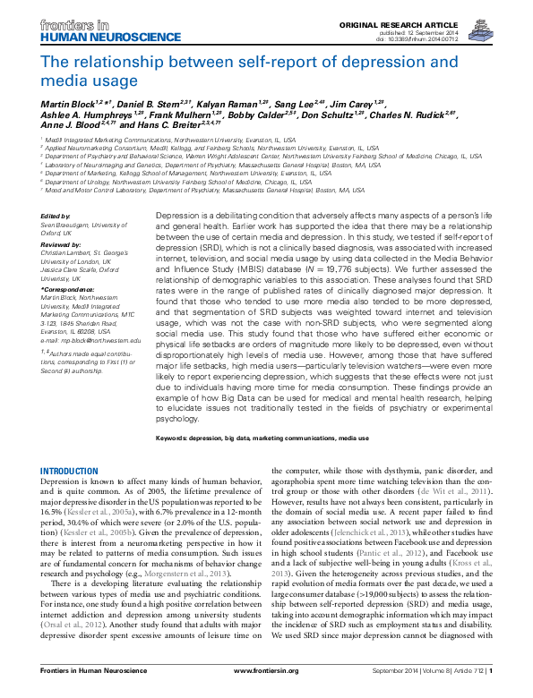 (PDF) The relationship between self-report of depression and media usage
