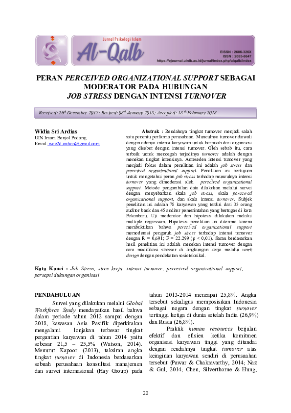 (PDF) Peran Perceived Organizational Support Sebagai Moderator Pada ...