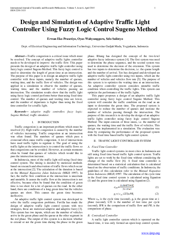 (PDF) Design and Simulation of Adaptive Traffic Light Controller Using Fuzzy Logic Control ...