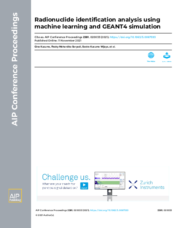 (PDF) Radionuclide identification analysis using machine learning and GEANT4 simulation