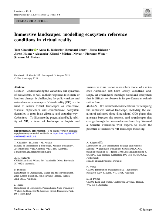 (PDF) Immersive landscapes: modelling ecosystem reference conditions in ...