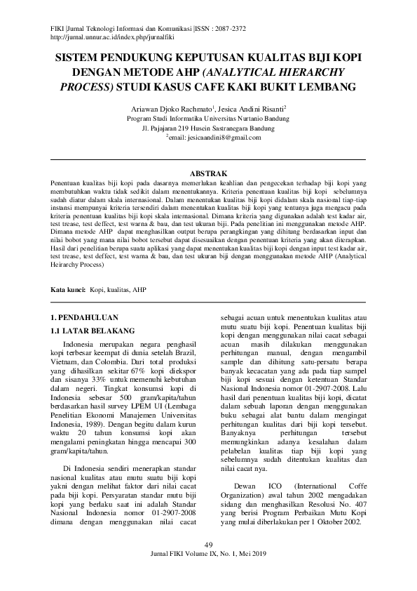 (PDF) Sistem Pendukung Keputusan Kualitas Biji Kopi Dengan Metode Ahp ...