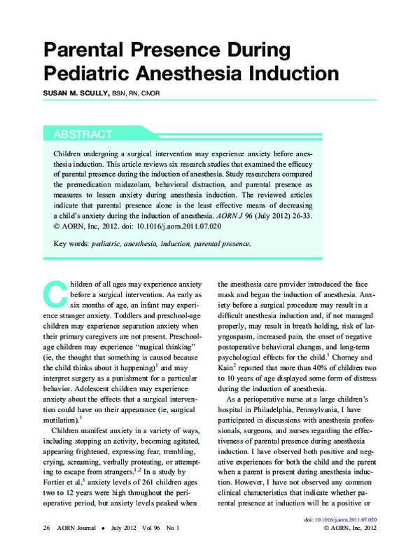 (PDF) Parental Presence During Pediatric Anesthesia Induction