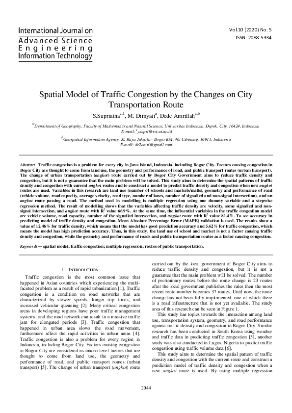 (PDF) Spatial Model of Traffic Congestion by the Changes on City Transportation Route