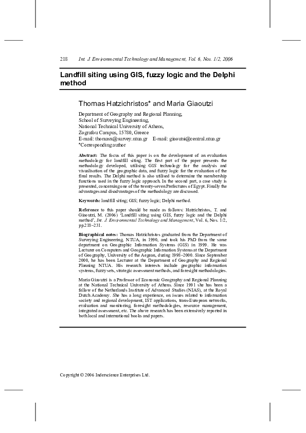 Pdf Landfill Siting Using Gis Fuzzy Logic And The Delphi Method