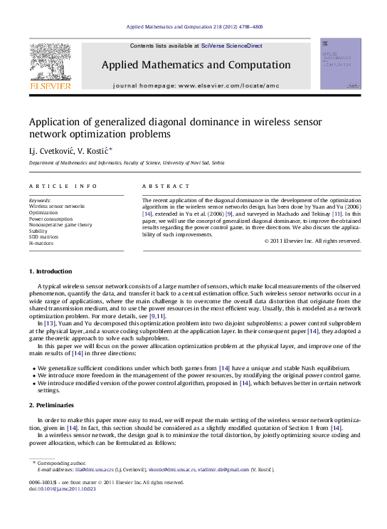 (PDF) Application of generalized diagonal dominance in wireless sensor ...