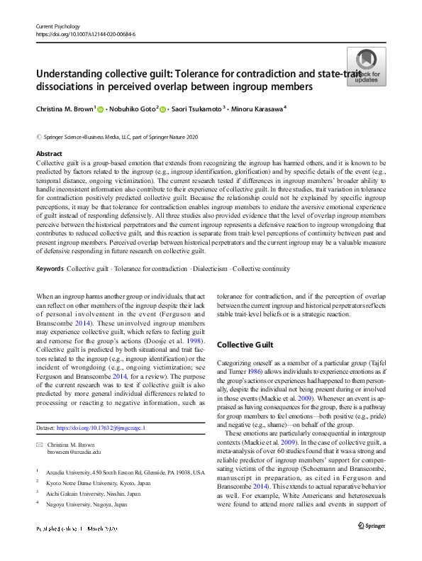 (PDF) Understanding collective guilt: Tolerance for contradiction and ...