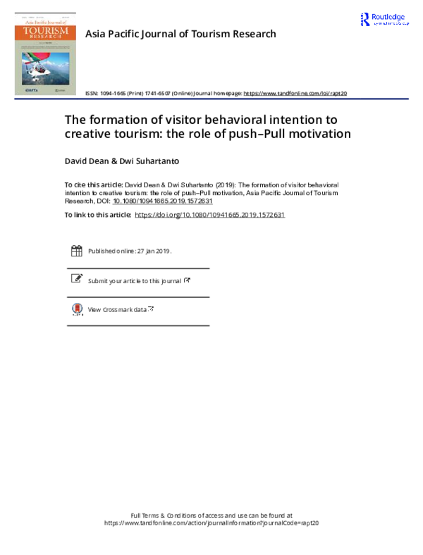 (PDF) The formation of visitor behavioral intention to creative tourism ...