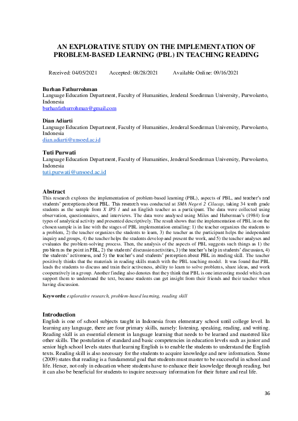 (PDF) An Explorative Study on the Implementation of Problem-Based ...
