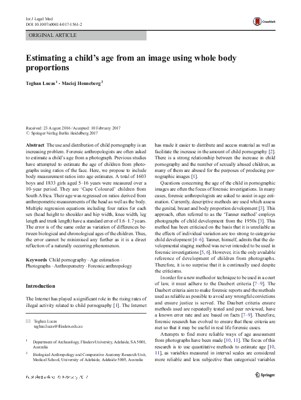 (PDF) Estimating a child's age from an image using whole body proportions