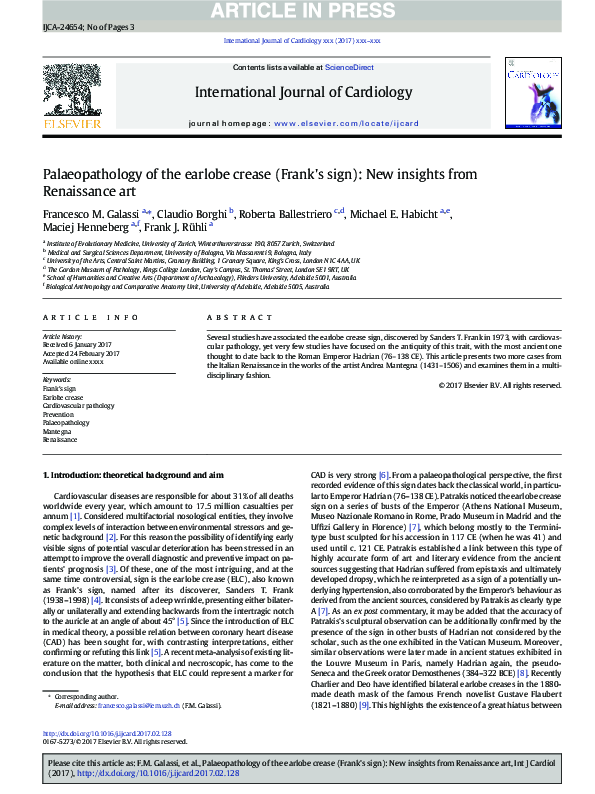 (PDF) Palaeopathology of the earlobe crease (Frank's sign): New ...