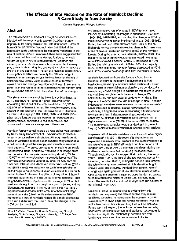 (PDF) The effects of site factors on the rate of hemlock decline: a ...