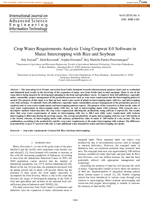 (PDF) Crop Water Requirements Analysis Using Cropwat 8.0 Software in ...