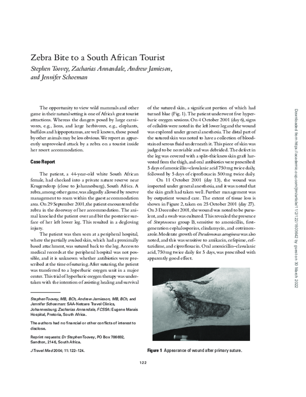 (PDF) Zebra Bite to a South African Tourist | Andrew Jamieson ...