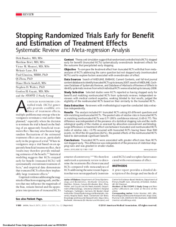 Pdf Stopping Randomized Trials Early For Benefit And Estimation Of Treatment Effectssystematic
