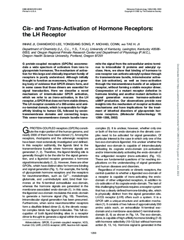 (PDF) Cis- and Trans-Activation of Hormone Receptors: the LH Receptor