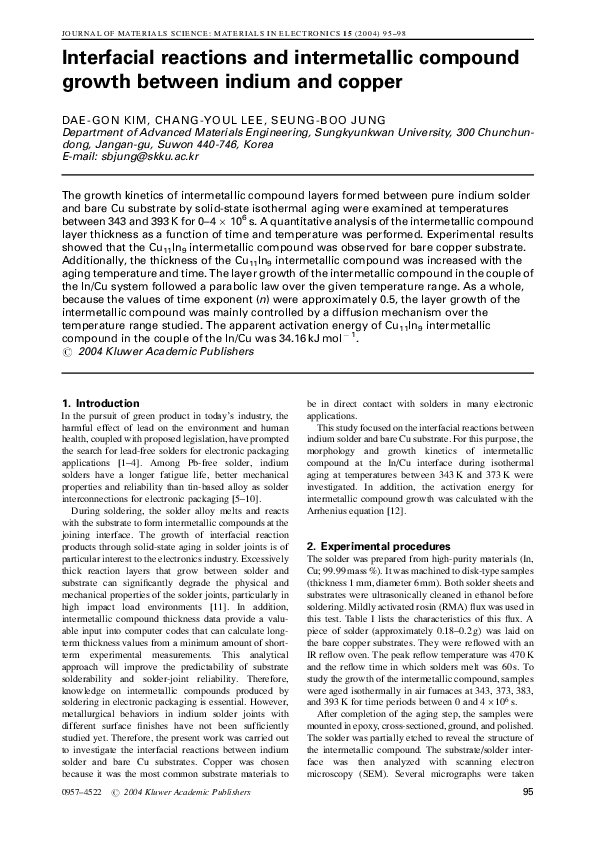 (PDF) Interfacial reactions and intermetallic compound growth between ...