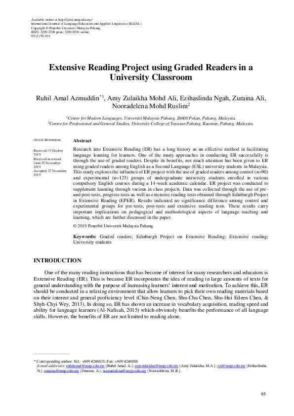 (PDF) Extensive Reading Project using Graded Readers in a University Classroom