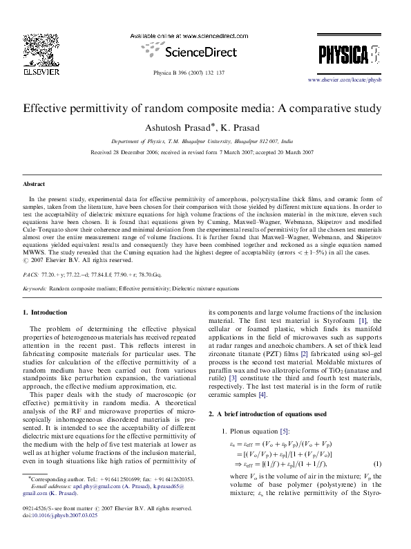 (PDF) Effective permittivity of random composite media: A comparative study