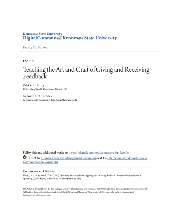 (PDF) Teaching the Art and Craft of Giving and Receiving Feedback
