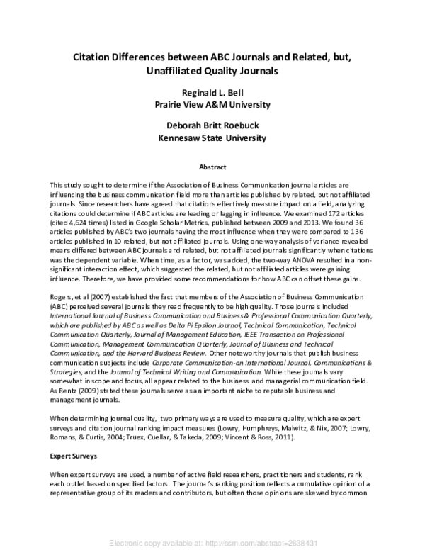(PDF) Citation Differences between ABC Journals and Related, but ...