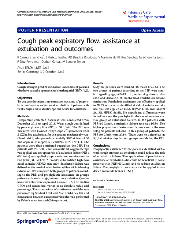 (PDF) Cough Peak Expiratory Flow. Assistance at Extubation and Outcomes ...
