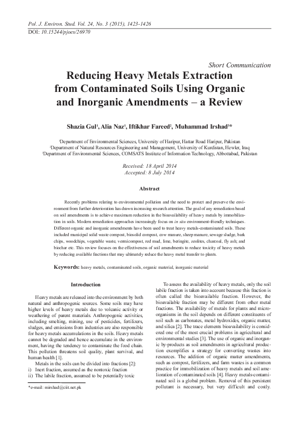 (PDF) Reducing Heavy Metals Extraction from Contaminated Soils Using ...