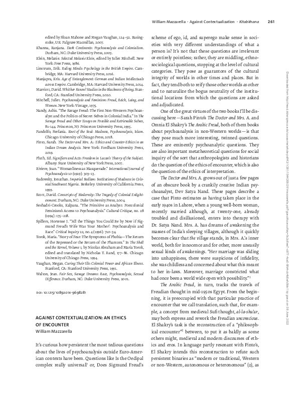 (PDF) Against Contextualization: An Ethics of Encounter