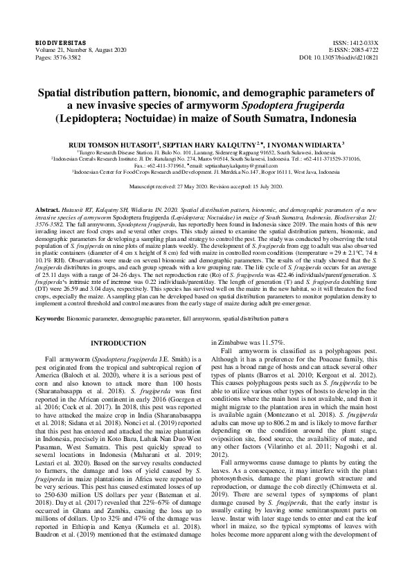 (PDF) Spatial distribution pattern, bionomic, and demographic ...