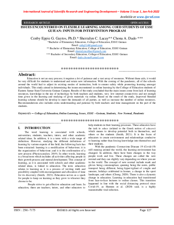 (PDF) Issues Encountered on Flexible Learning Among Coed Students of ...