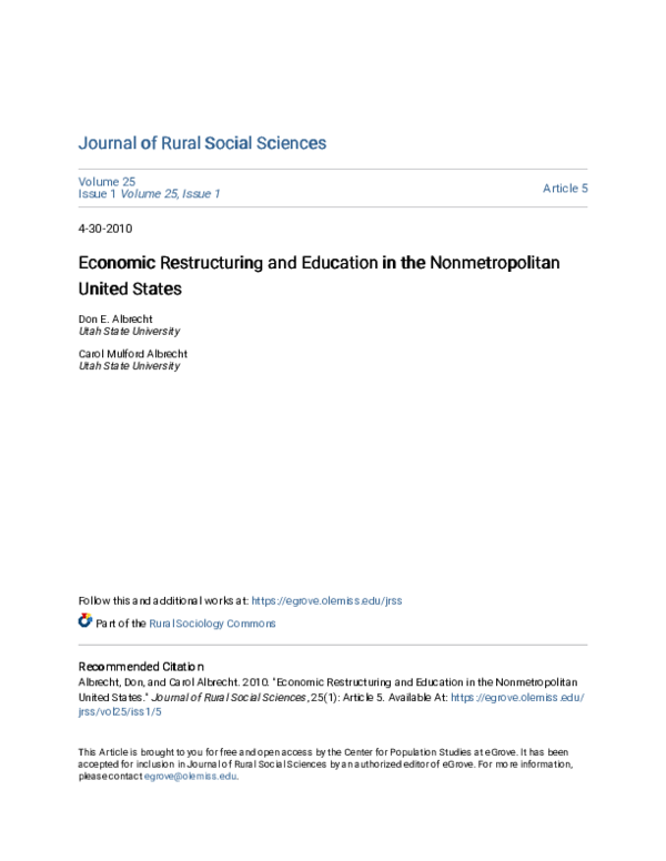 (PDF) Economic restructuring and education in the nonmetropolitan ...