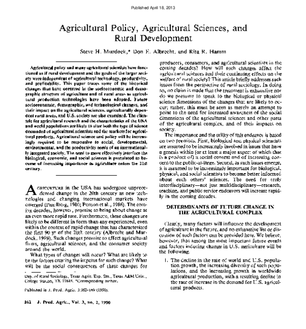 (PDF) Agricultural Policy, Agricultural Sciences, and Rural Development