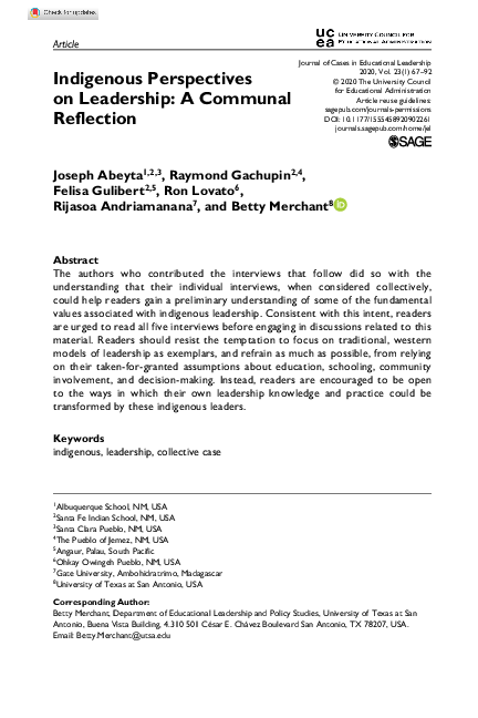 (PDF) Indigenous Perspectives on Leadership: A Communal Reflection