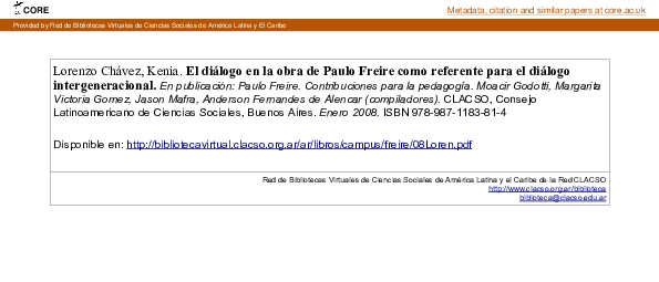 (PDF) El diálogo en la obra de Paulo Freire como referente para el diálogo intergeneracional