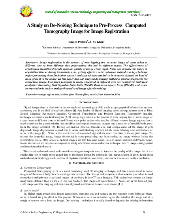 (PDF) A Study on DeNoising Technique to Pre-Process Computed Tomography Image for Image Registration